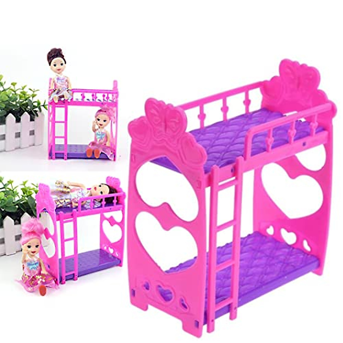 1pc Doll House Furniture Double Bed Frame Plastic Bunk Bed Bedroom Furniture Bed Set for Kelly Dolls Dollhouse Pink and Purple 3.5 Inches, Dolls House Furniture, Bedroom Furniture,