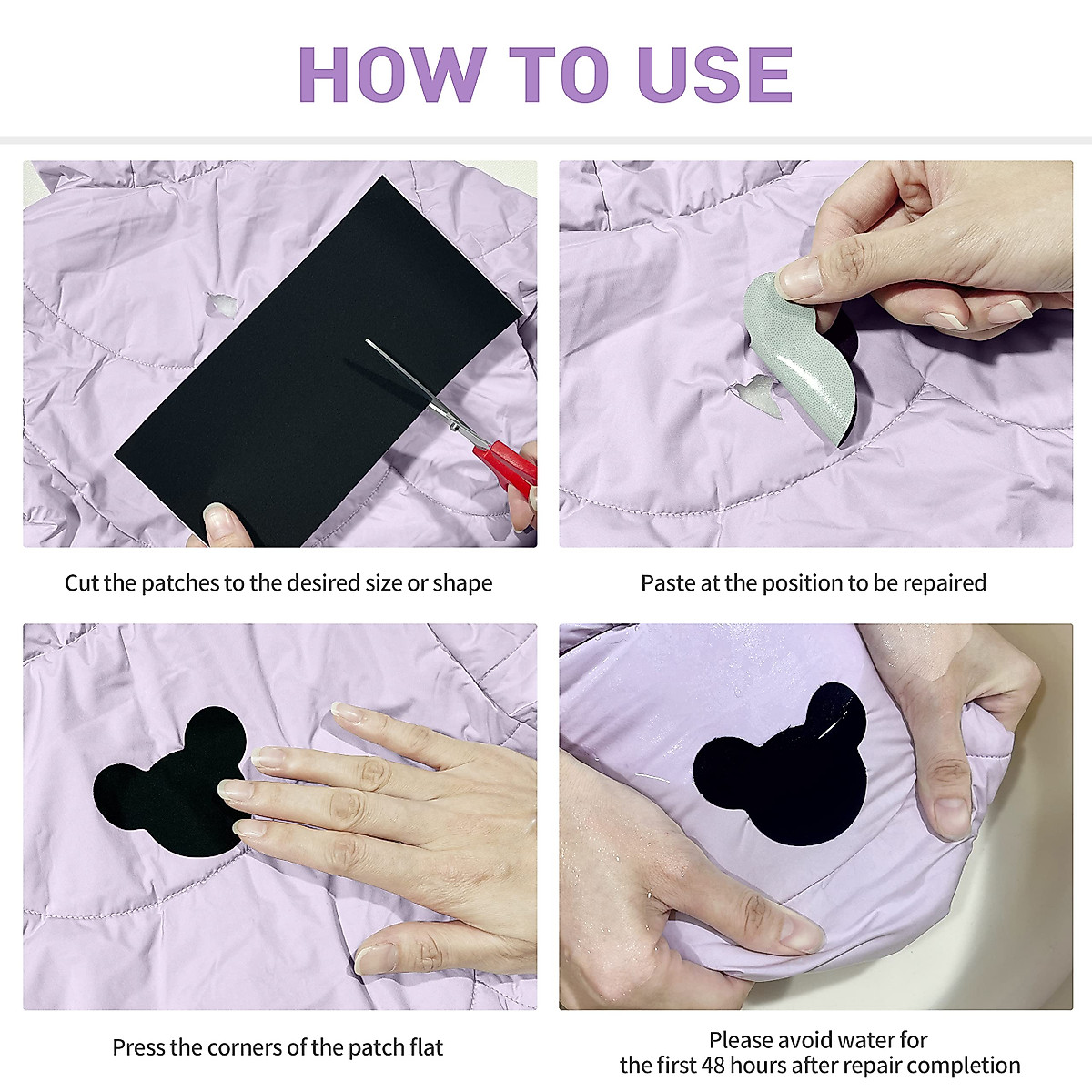 Azobur 6-Pack Nylon Repair Patch Self Adhesive Vinyl Outdoor Camping Gear Repair Kit,Waterproof Fabric Repair Patches for Down Jacket, Tent, Sleeping Bag （Black）