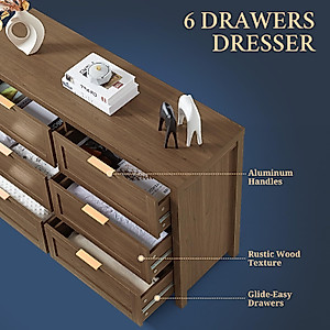 OAKHAM HOME Sherwood 6 Drawer Double Dresser, 47" Wide Wooden Storage Chest with 1.4 Inch Thick Top, Modern Storage Organizer for Bedroom, Living Room, Hallway