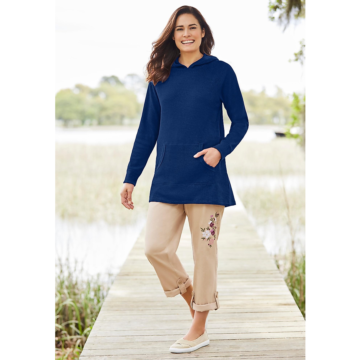 Woman Within Women's Plus Size Washed Thermal Hooded Sweatshirt - 22/24, Black