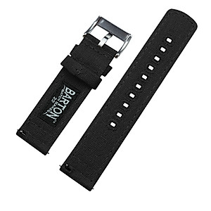 BARTON WATCH BANDS Quick Release Canvas Watch Band Straps, Black, 22mm