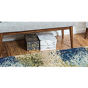 Unique Loom Estrella Collection Abstract, Modern, Light Colors, Distressed Area Rug, 2 ft x 7 ft, Blue/Beige
