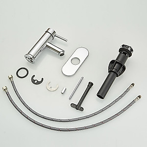 Greenspring Bathroom Faucet Chrome Modern Commercial Single Hole Bathroom Sink Faucet Water Saving Lavatory Basin Vanity Mixer Tap with Supply Line and Pop Up Drain