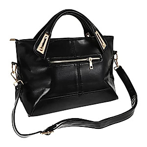 OSALADI Womens Ladys Handbag Vintage Luxury Wax Genuine Leather Tote Shoulder Bag Crossbody Bag Satchel Purse (Black)