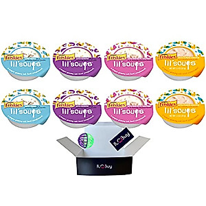 ILC Buy Lil Soups for Cats Bundle, 4 Flavor Variety, (2) Each: Shrimp, Sockeye Salmon, Tuna, Flaked Chicken (1.2 Ounces) Plus a Noisy Cat Toy Ball and Magnet