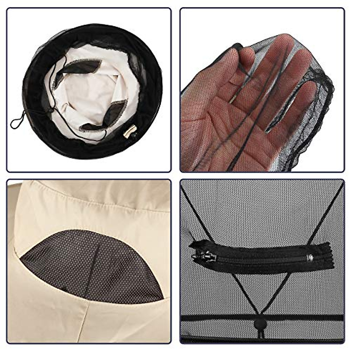 CozyCabin Head Net Hat with Removable Mesh Hidden Netting, Camouflage Design with Zipper Net for Outdoor Fishing Gardening Hiking Face Cover (Khaki)