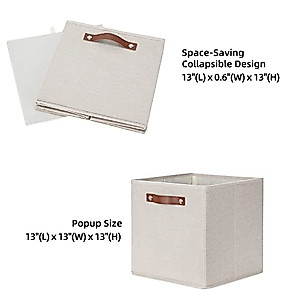 HNZIGE Large Storage Baskets Set of 4 Bins Collapsible Storage Baskets,13x13 Storage Cube Bins with Handles,Foldable Storage Cube Bins for Shelves, Closet Storage Organizer Home Nursery Office(cream)