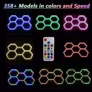 lylunnamsp RGB Hexagon Garage Light with Remote, 24 Pack Hexagon Lights, RGB Dimmable and Speed Adjustable LED Hexagon Lights, 358 Modes, LED Ceiling Lights for Gaming Room Bar Party,Multi Colored