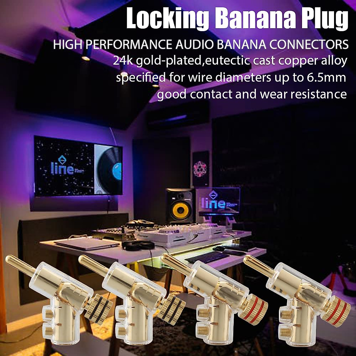 Tertullus 4Pcs Banana Clips Connectors Banana Plugs for Speaker Wire Gold Plated Screw Locking Connectors for Speaker Wire,AV Receiver, Amplifier, Surround Sound