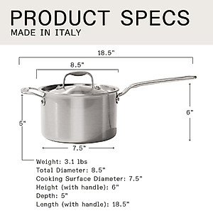 Made In Cookware - 4 Quart Stainless Steel Saucepan with Lid - 5 Ply Stainless Clad Sauce Pan - Professional Cookware - Crafted in Italy - Induction Compatible