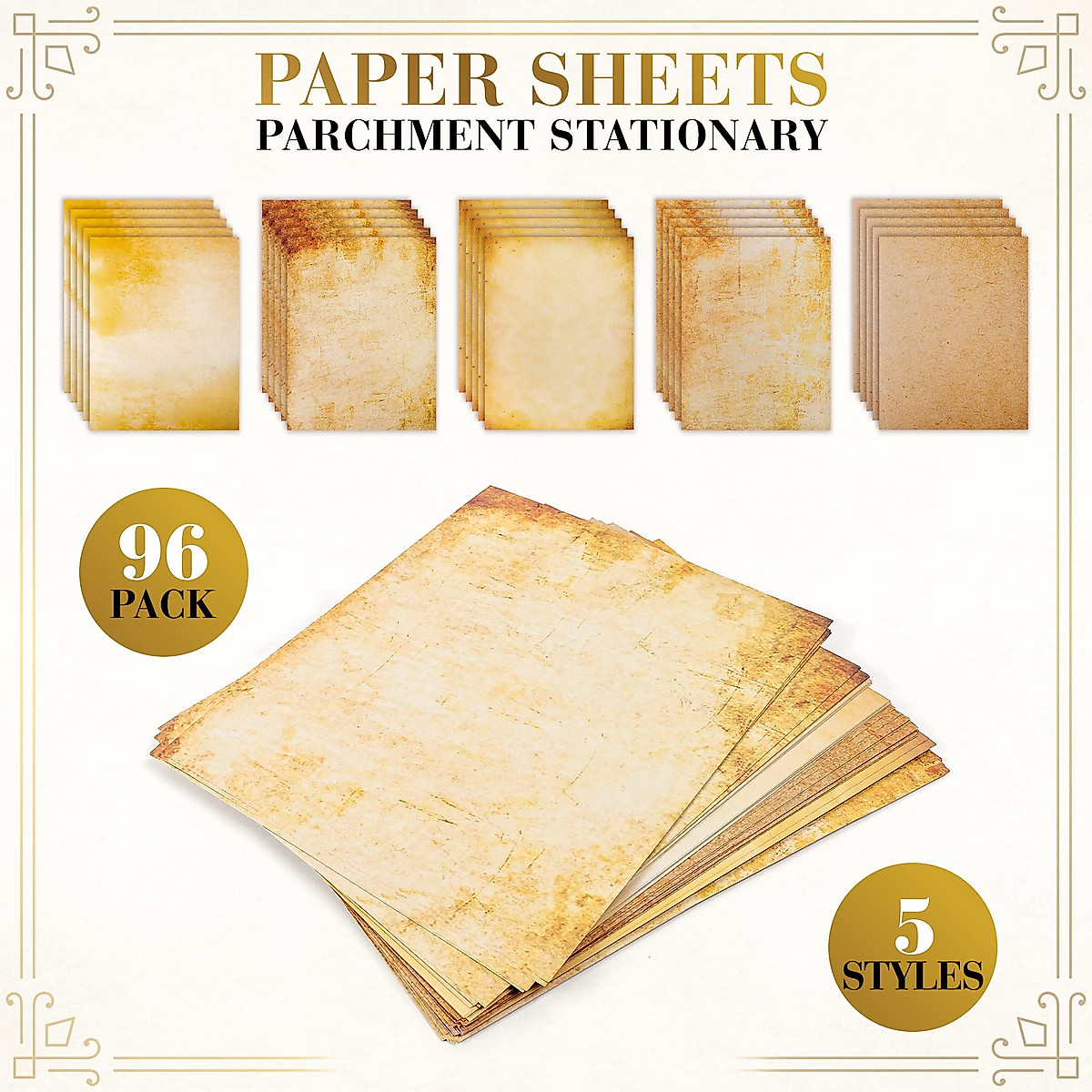 Vintage Parchment Stationary Paper - 5 Unique Designs