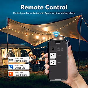 Outdoor Smart WiFi Plug Outlet, HBN Heavy Duty Wi-Fi Timer with One Grounded Outlet, Wireless Remote Control by App Compatible with Alexa and Google Home Assistant 2.4 GHz only, ETL Listed (1 Pack)