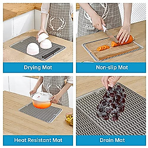 Dish Drying Mat Faucet Splash Guard Kits, Kitchen Bathroom Silicone Faucet Mat Sink Water Splash Guard, Silicone Mat Heat Resistant Mat Drying Mat for Kitchen Counter (Grey)
