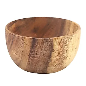 Bowl,Solid Acacia Wooden Bowl Wooden Hand-Carved Round Bowl Kitchen Tools For Salad Soup Rice Cereal Fruit Dips Sauce Nuts Appetizers Desserts(13 * 7cm)