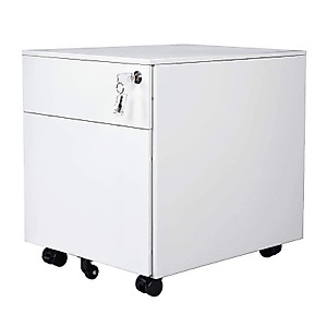 AIMEZO 2-Drawer Mobile Rolling File Cabinet Under File Cabinet with Lock Desk Storage for Home Office, Fully Assembled White
