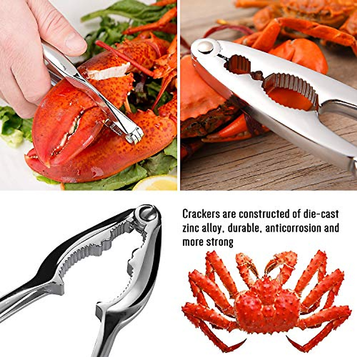 11-piece Seafood Tools Set includes 2 Crab Crackers, 4 Lobster Shellers, 4 Crab Leg Forks/Picks and 1 Seafood Scissors - Nut Cracker Set