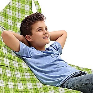 Lunarable Plaid Lounger Chair Bag, Retro Style Vibrant Green Pattern with Traditional Irish Scottish Design, High Capacity Storage with Handle Container, Lounger Size, Yellow Green White