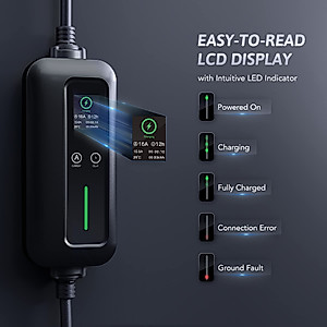Level 2 & Level 1 EV Charger, 16Amp 110-240V Portable J1772 Electric Car Charger with NEMA 6-20 & NEMA 5-15 Adapter, Plug-in EV Charging Station with Adjustable Amp Delayed Timer 25ft Long Cord, Black