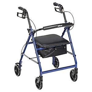 Drive Medical Aluminum Rollator Walker Fold Up and Removable Back Support, Padded Seat, 6" Wheels, Blue,R726BL