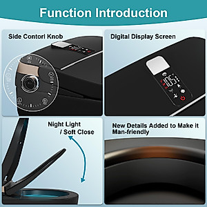 GIVINGTREE Black Smart Toilet with Auto Open Lid and Auto Flush, Modern Smart Tankless Instant Heating Toilet with Bidet Built in, Wireless RemoteControl and Smart Knob.