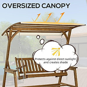 Outsunny 2 Seater Outdoor Swing Loveseat with Canopy and Hanging Chains, Patio Swing Chair, Wooden Porch Swing Glider, for Garden, Poolside, Backyard
