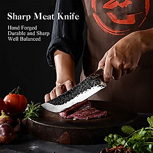 DRAGON RIOT Kitchen Chef Knife Viking Gifts for Men Viking Knives Outdoor Camping Knife with Leather Sheath Butcher Knives for Home Gift Collection BBQ