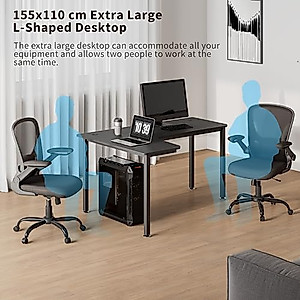 EUREKA ERGONOMIC 60 Inch Black Corner L Shaped Computer Desk, Home Office Gaming Study Work Writing Table Long Large Sturdy Workstation Simple Modern with Metal Legs, Left Side