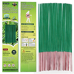 Mosquito Repellent Incense Stick Outdoor 100% Natural 40 Pcs Mosquito Sticks with Natural Lemongrass and Rosemary Oil Non Toxic and DEET Free Made with Plant Based Ingredients