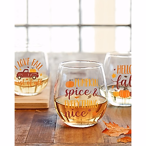 Nefelibata Fall Wine Glass Fall Cups Hello Fall Fall Leaves Pumpkin Spice Stemless Wine Glass Tumbler for Table Decor Wedding Birthday Thanksgiving Gift Ideas 12oz Set of 4