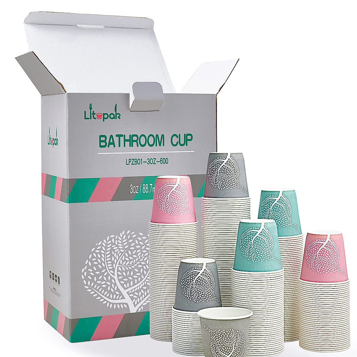 LITOPAK 600 Pack 3oz Disposable Bathroom Cups, Colorful Disposable Mouthwash Cups, Small Disposable Cups, Mini Paper Cups for Parties, Picnics, Barbecues, Travel and Events
