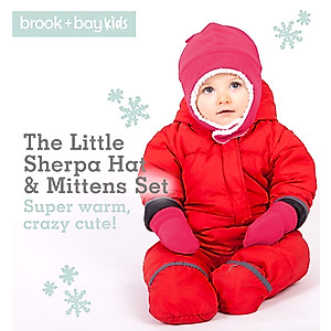 Brook + Bay Toddler Hat & Glove Set - Toddler Mittens & Winter Hat - Baby Fleece Hat for Infant Kids Set 6-18 months - Pink