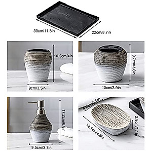 Ltwqv Bathroom Accessories Set 5 Pcs Bathroom Countertop Vanity Accessory Set with Ceramic Cup, Lotion Soap Dispenser, Soap Dish, Toothbrush Holder, Modern Ceramic Bathroom Essentials Sets