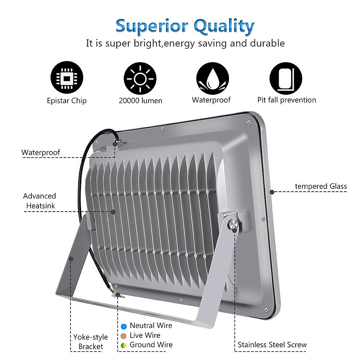 200W LED Flood Light, 20000LM 6000k(Cold White) Floodlight, IP65 Waterproof Super Bright Work Lights, CE and ROHS Certified Outdoor Security Lighting for Garage, Garden, Playground 110V (200)