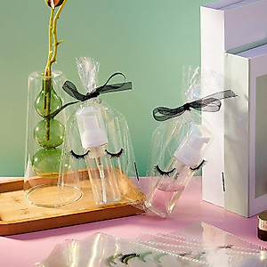 100 Pieces Eyelash Aftercare Bags Lash Bags Eyelash Packaging Bags Makeup Aftercare Bags Cosmetic Clear Empty Bag Mini Cosmetic Bags with a Hard Yarn Ribbon for Women,5 x 9 Inch(Black)