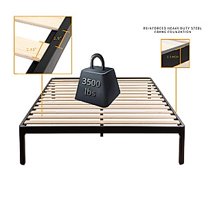 MAF Metal 18 Inch Queen Platform Bed Frame with Anti-Collision Round Legs, Black 3500 Lbs Heavy Duty Bed Frame with Wood Slats, No Box Spring Needed, Easy Assembly
