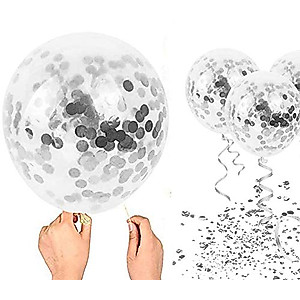 Metallic Silver Pearl White Silver Confetti Balloons Set(60Pack), 12Inch Latex Glitter Balloons Birthday Baby Bridal Shower Wedding Party Decorations
