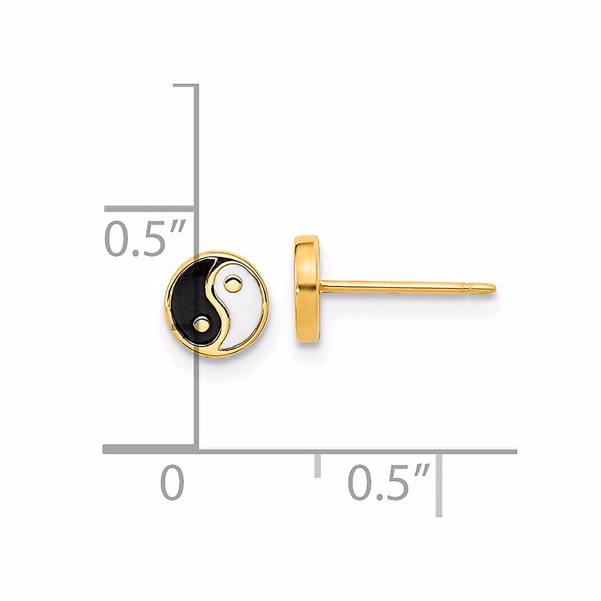 14K Yellow Gold Black/White Enamel Yin and Yang Post Earrings
