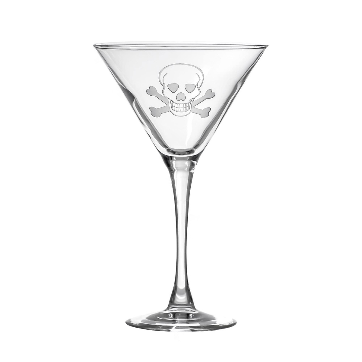 Rolf Glass Skull and Cross Bone Martini Glass - Set of 2 Stemmed 10 ounce Martini Glasses - Lead-Free Glass - Etched Cocktail Glasses - Made in the USA