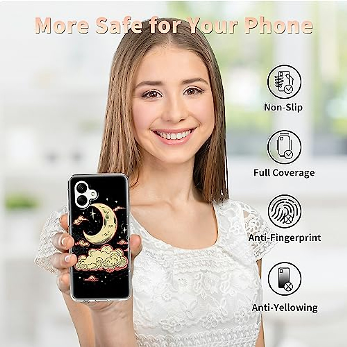 BWEGRHE for Samsung Galaxy A04 4G Clear Case with Moon Cloud Pattern Designed, Transparent Dual Layer Soft TPU Bumper + Hard PC Shockproof Protective Phone Case for Galaxy A04 4G