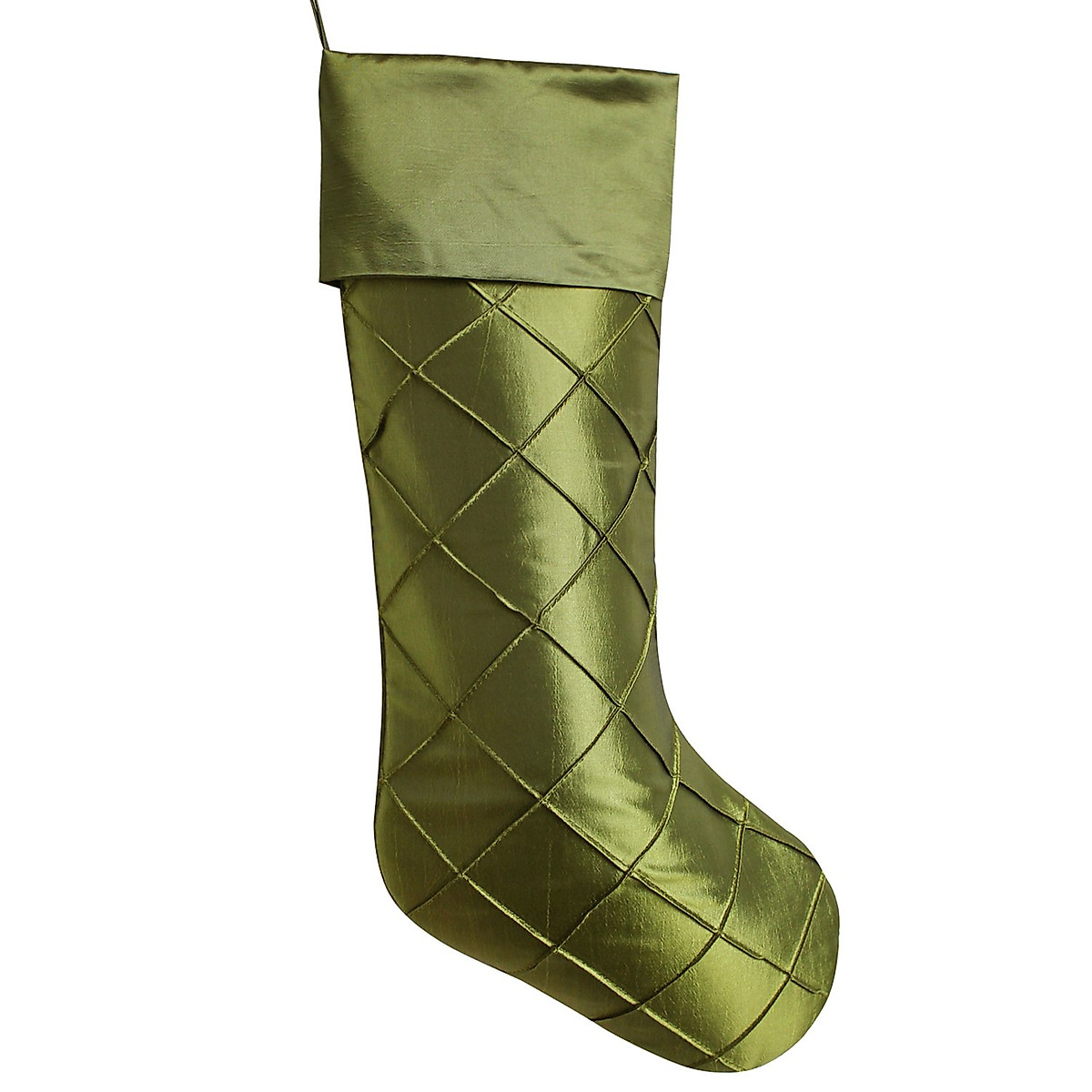 Gireshome Green Pure Hand Diamond Pintuck Faux Silk Cuff Fashionable Christmas Stocking Xmas Tree Decor Festival Party Ornament 10"x18"