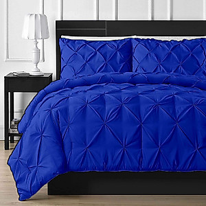 Xtream Fabric Pinch Pleated Duvet Cover Set Royal Blue 3 Pieces Duvet Covers Full/Queen Size Cotton 800 TC (1 Duvet Cover with Zipper Closure & 2 Pillow Cover)