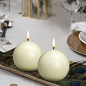 Bolsius Set of 2 Ivory Ball Candles - 2.75 inch Unscented Candle Set - Dripless Clean Burning Smokeless Dinner Candle - Perfect for Wedding Candles, Parties and Special Occasions