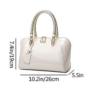 YAQUNICER Top-handle Handbags Purse Satchel for Women Patent PU Shoulder Crossbody Bag Middle Tote-White