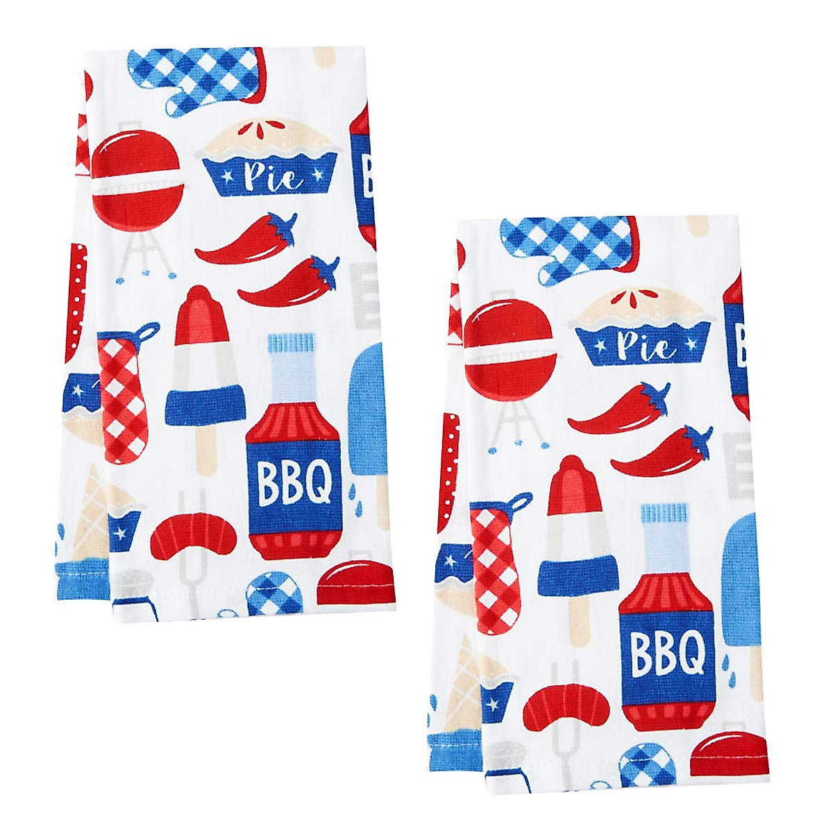 SeasonsEasy Patriotic Kitchen Towels Set of 2 American BBQ Cookout Theme Dual-Sided Cotton July 4th Labor Day