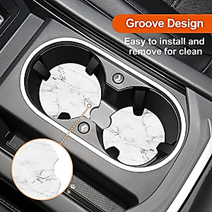 2 Pcs Absorbent Car Coasters Cute Ceramic Coasters Car Cup Holder Coasters Blank Non-Slip Cupholder Coaster White Stone Car Drink Coasters
