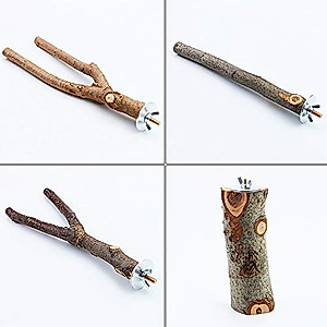 BILLIOTEAM 4 Pack Natural Wood Bird Perch Parrot Stand Branches Fork Toys,Pet Bird Cage Wooden Hanging Perch Platform Hammock Swing Toy for Small Parakeets,Budgies,Cockatiels,Conures,Macaws,Finches