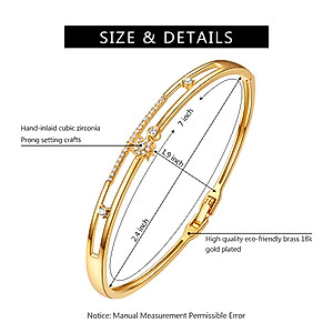 E Gold Bracelets for Women, 14K Gold Plated Bangles Bracelets with Cubic Zirconia Stones Lightweight Everyday Jewelry for Valentine's Day Wedding Birthday