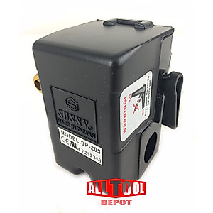 Heavy Duty Air Pressure Switch Sunny H4, 4 Port, 140-175 PSI, 25 Amp, Auto/Off Cut-Out Lever