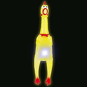 POPLAY 15 Inch Flashing Screaming Chicken, Large Rubber Chicken Dog Toy LED Shining Squeaky Chicken for Chew Toy Stress Relief Practical Jokes