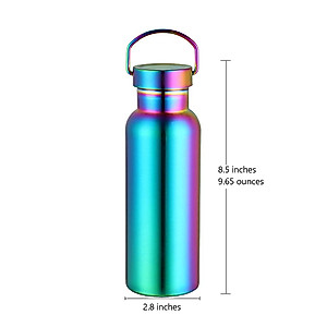 17 Oz 304 Stainless Steel Water Bottles, Double Wall Vacuum Insulated Water Bottle, Metal Sport Water Bottles for Outdoor, Rainbow